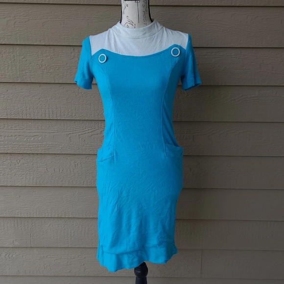 Vintage | Dresses | Vtg 96s Blue And White Mod Atomic Dress | Poshmark